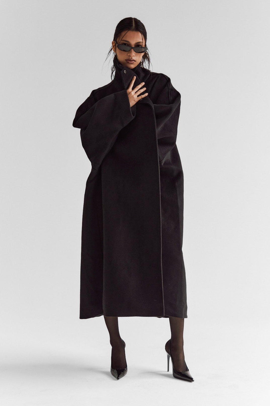 Extreme Funnel Neck Maxi Wool Coat – Atelier Ninety Five